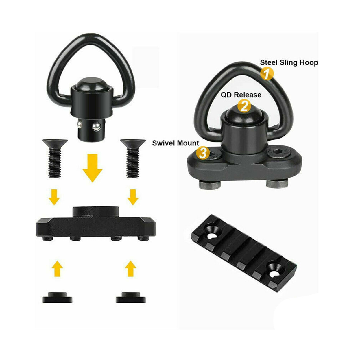 2Pack MLOK M-LOK Quick Release Sling Mount Push Button QD Sling Swivel ...