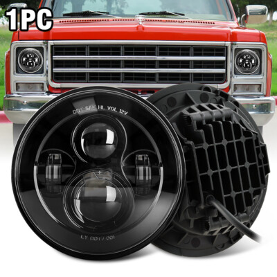 Black 7Inch Round Led Headlight Hi-Lo Beam For Chevy C10 C20 Pickup G10 ...