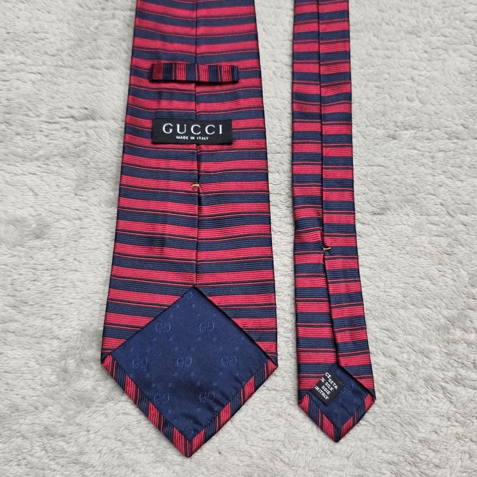 GUCCI Border Tie Navy X Red Width 9.5cm Men | eBay UK