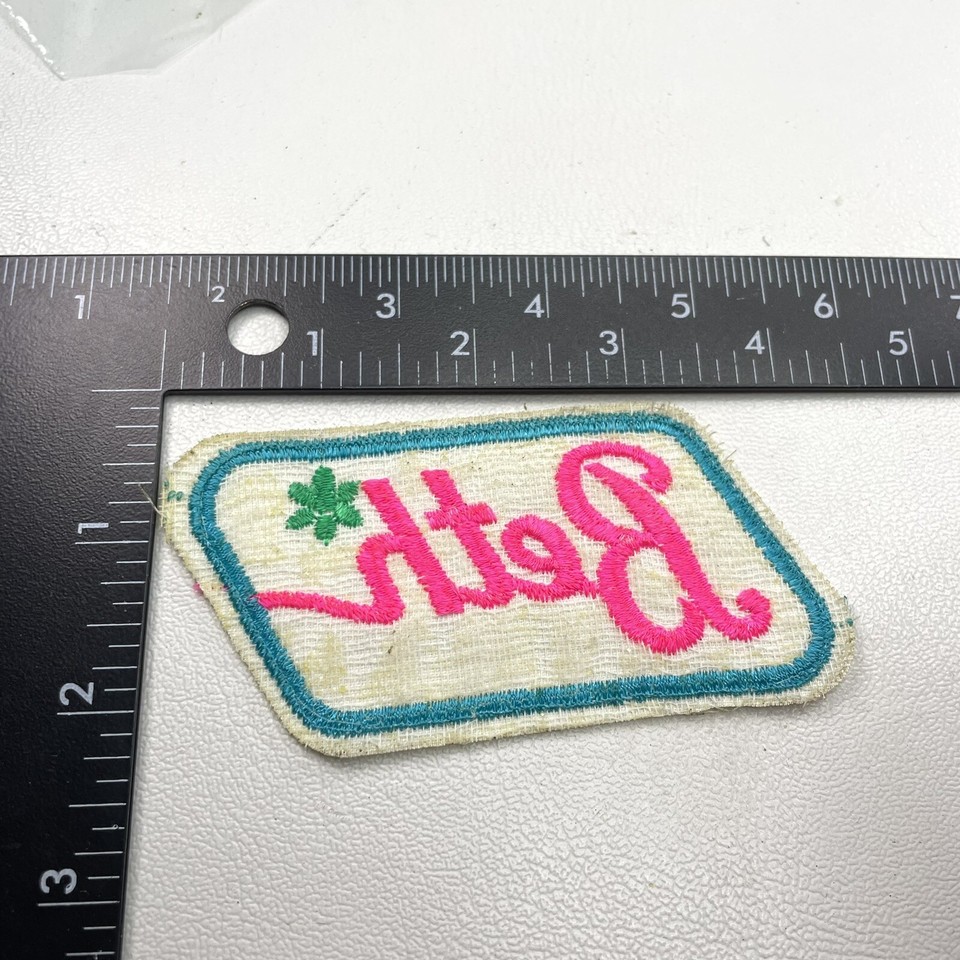 Vintage Pink Cursive Letter Blue Border Retro Fancy Name BETH Patch ...