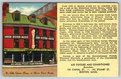 MA Union Oyster House Canal Massachusetts 143 Mass Bar c1940s Vintage ...