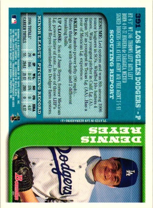 1997 BOWMAN DENNIS REYES RC ROOKIE BASEBALL CARD #391 | eBay