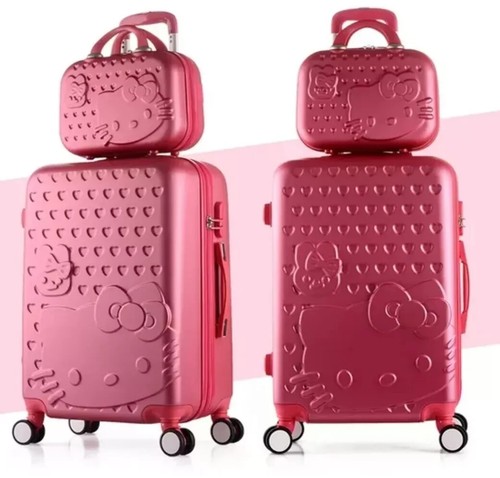 Set of 3 Cute Hot Pink Hello Kitty Trolley Travel Suitcase Luggage ...