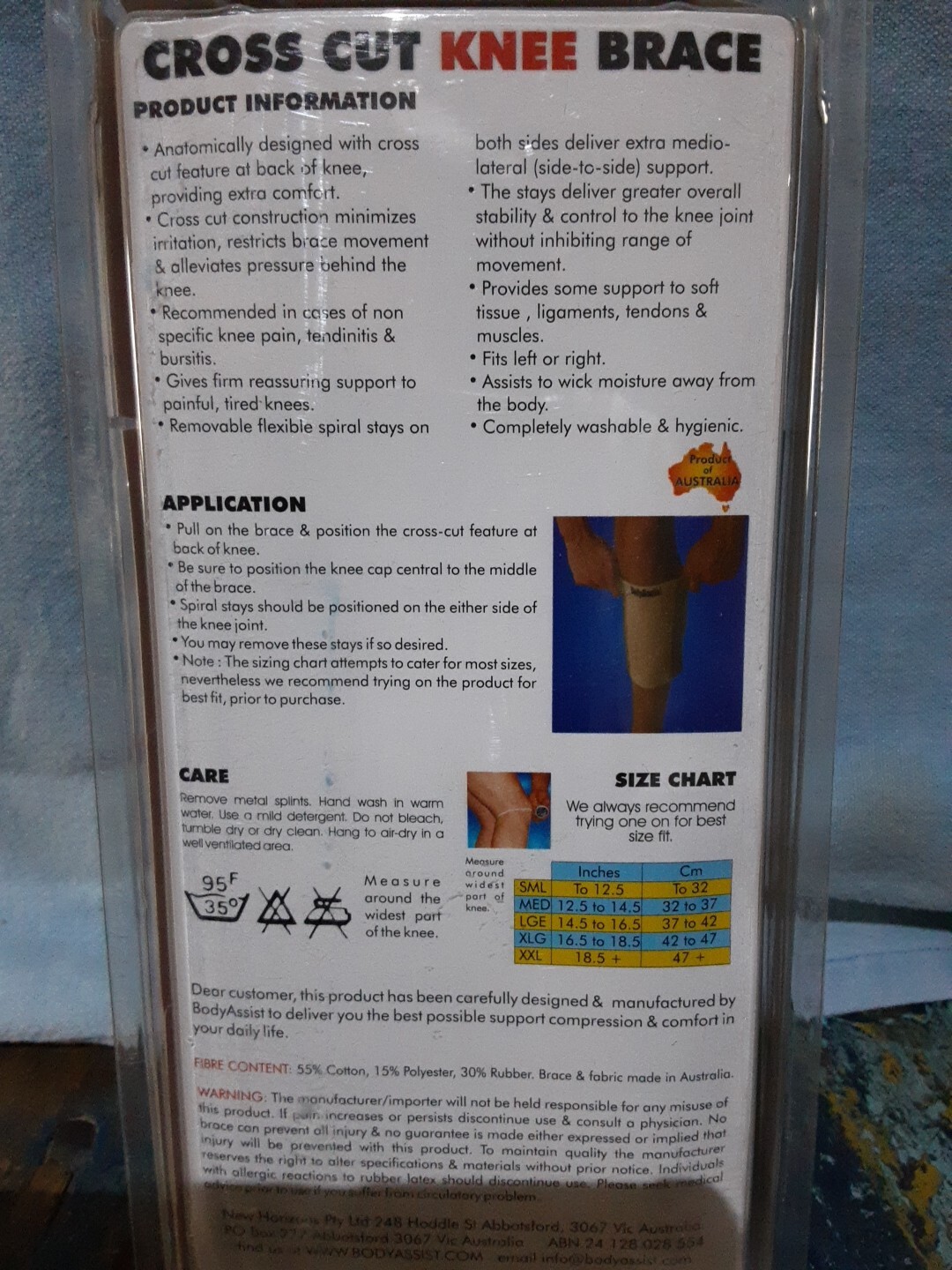 Body Assist Cross Cut Knee Brace W/ Stays 2XL Rrp $45 | eBay