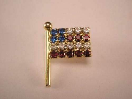 American Flag Rhinestone Vintage Tie Tack Lapel Pin stars stripes glory ...