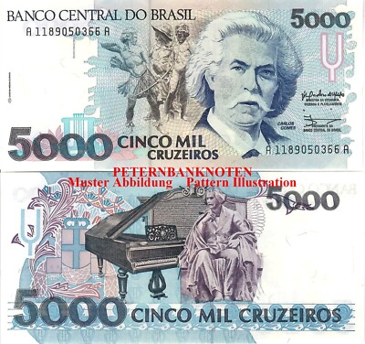 Brasilien / Brazil 5000 Cruzeiros 1993 Unc P 232c 6001# Kassenfrisch ...