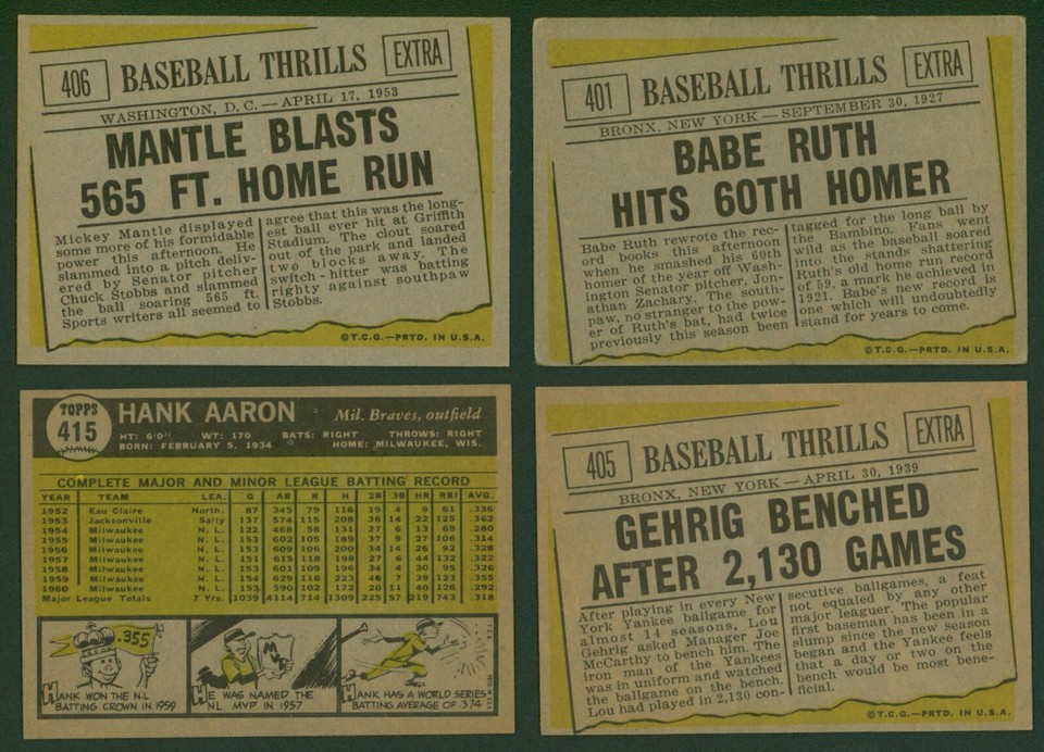 1961 Topps Baseball Complete 587 Card Set MARICHAL RC MICKEY MANTLE ...