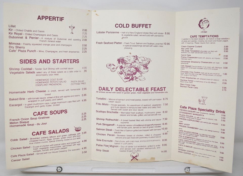 1990s Cafe Plaza Restaurant Dinner Menu 3500 Peachtree Road Atlanta ...