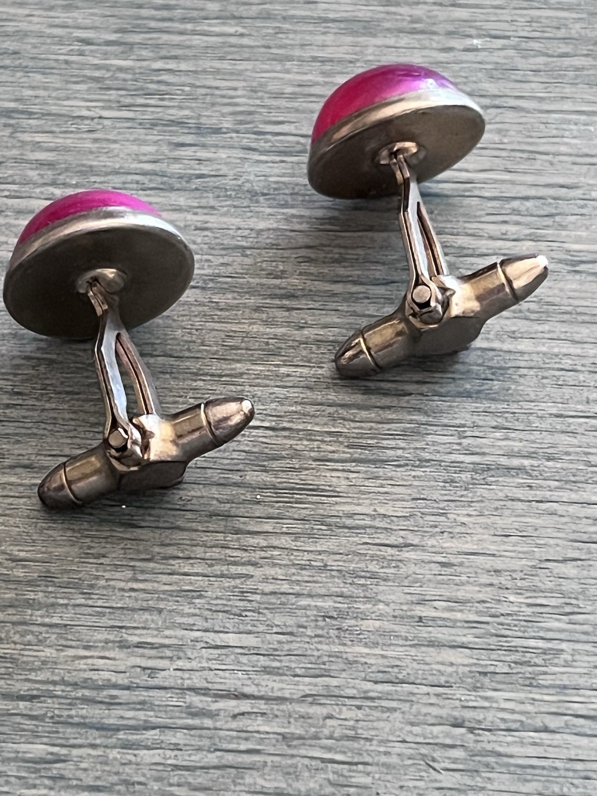 Men's Round Pink Cabochon Stone Cufflinks Silver Tone Metal Bullet Back ...