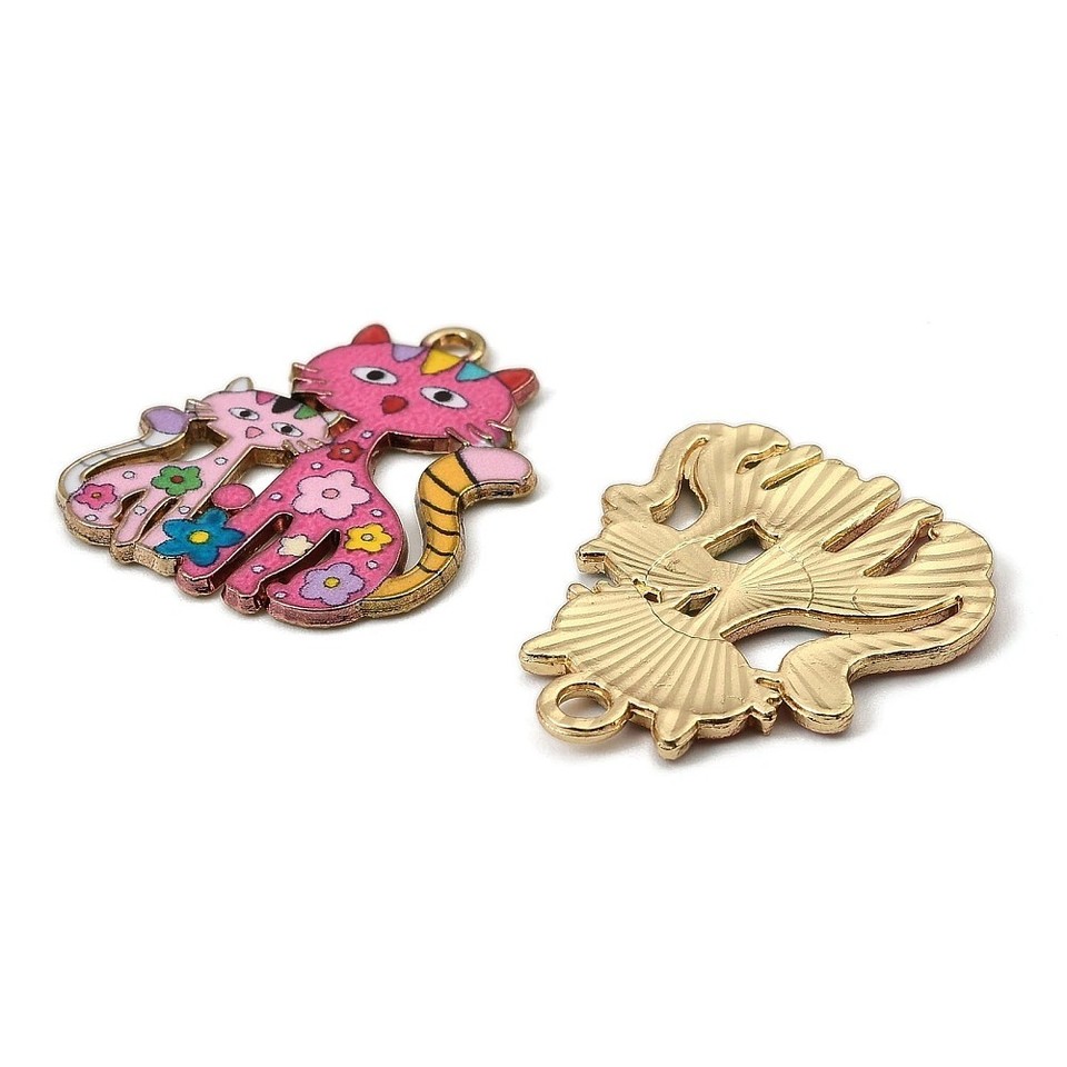 8 Mixed Really Cute Cat with Kitten Shaped Gold Tone Pendant Charms ...