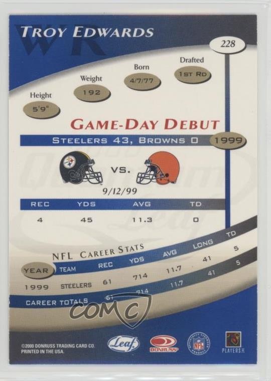 2000 Quantum Leaf Troy Edwards #228 | eBay