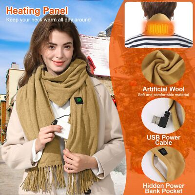 Electric Heated Scarf 3 Temperature Setting Mens Womens Warm Scarves ...