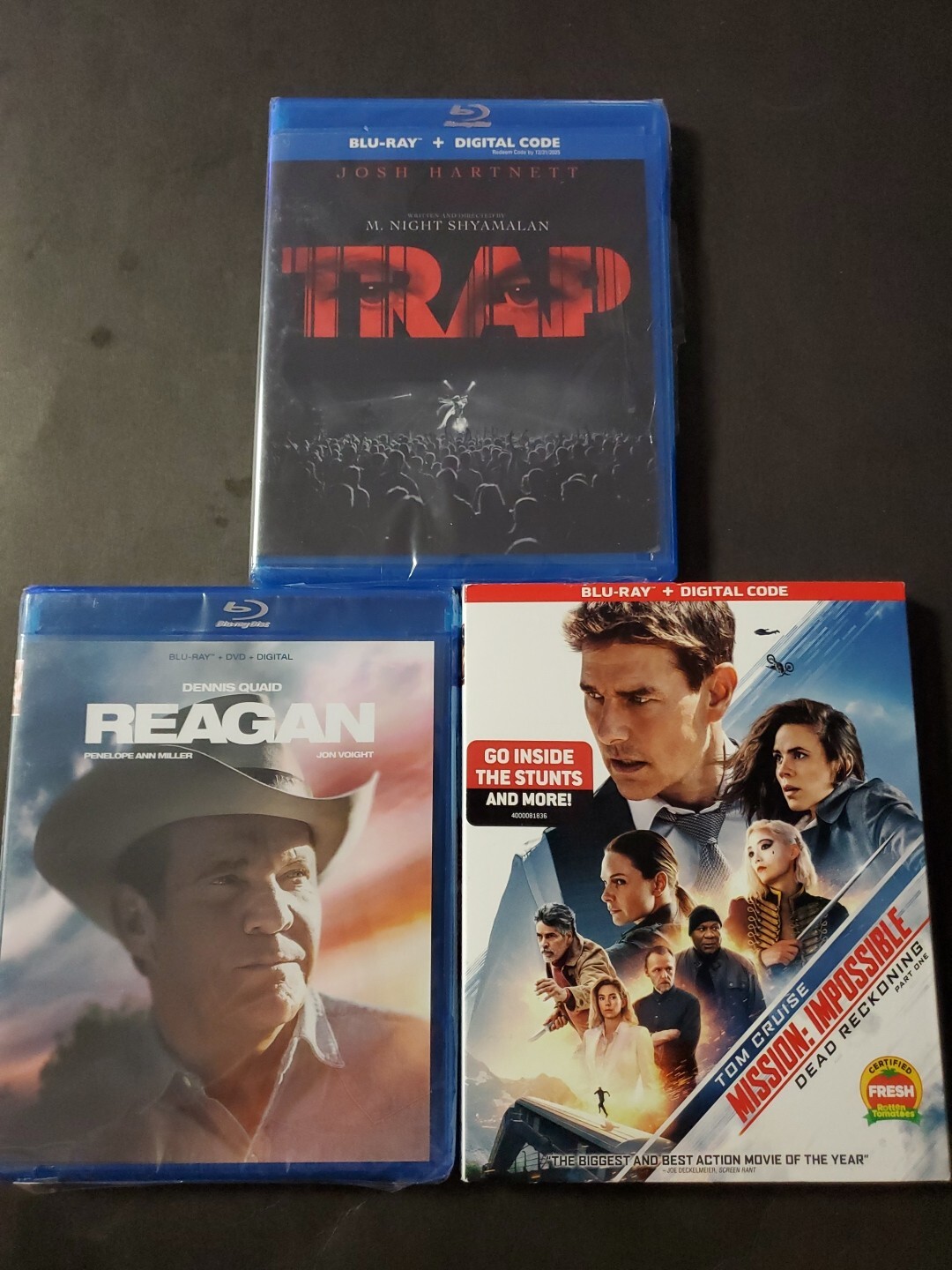 3 BLU-RAY MOVIE LOT, TRAP+ REAGAN + MISSION IMPOSSIBLE, DEAD RECKONING ...