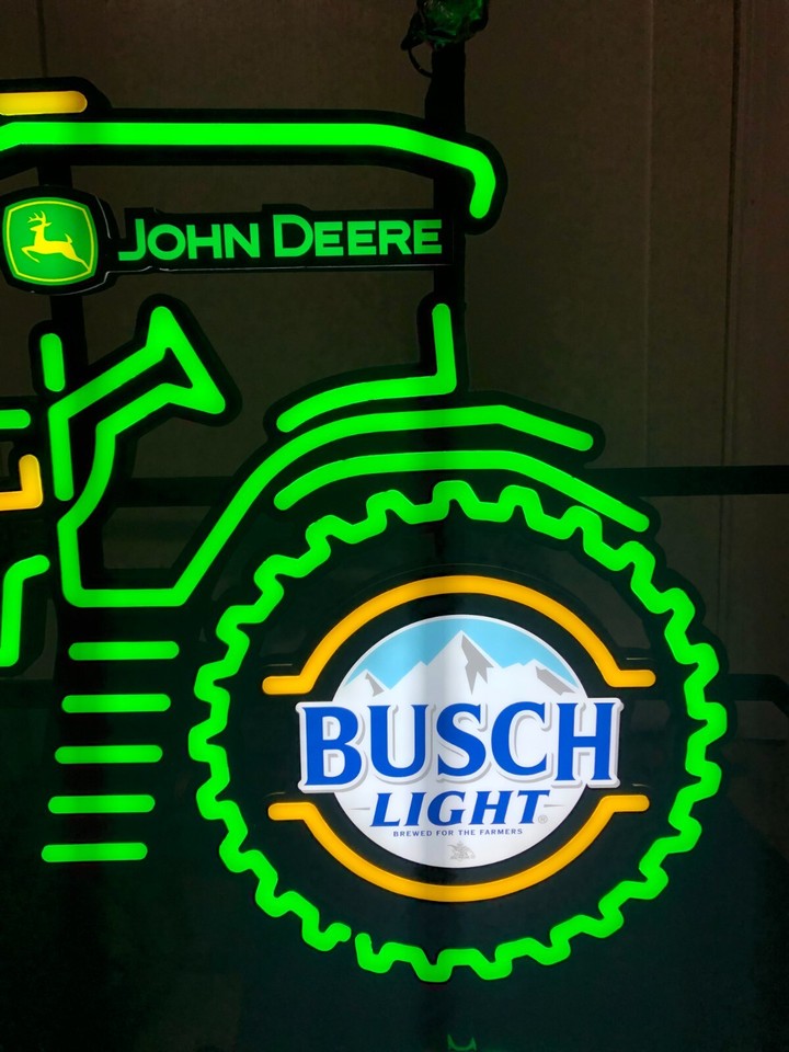 BUSCH LIGHT BEER JOHN DEERE TRACTOR LED BAR SIGN MAN CAVE GARAGE DECOR ...