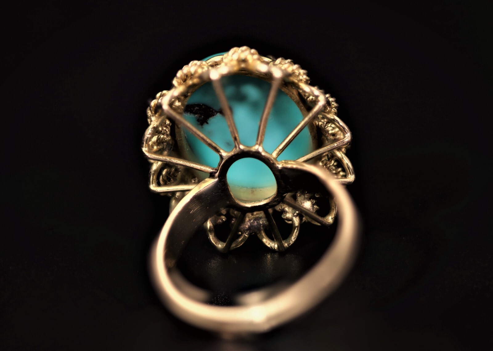 14K Gold Turquoise Open Work Ring Band | eBay