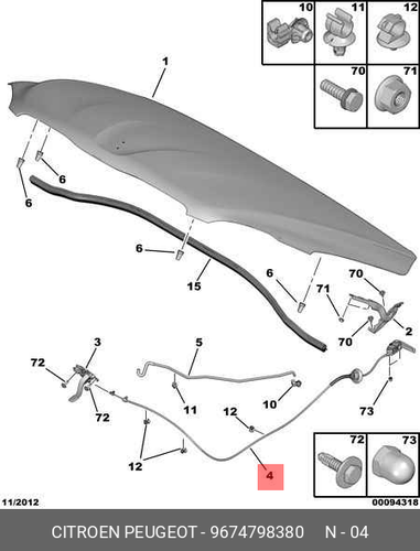 Genuine OE Manual Bonnet Control 9674798380 for Peugeot 96747-98380 ...