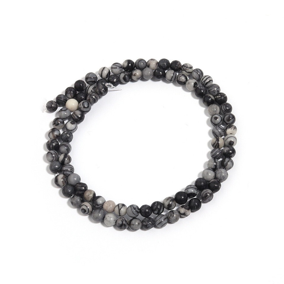 Natural Stone Black Network Round Spacer Beads Jewelry Making 4 6 8 10 ...