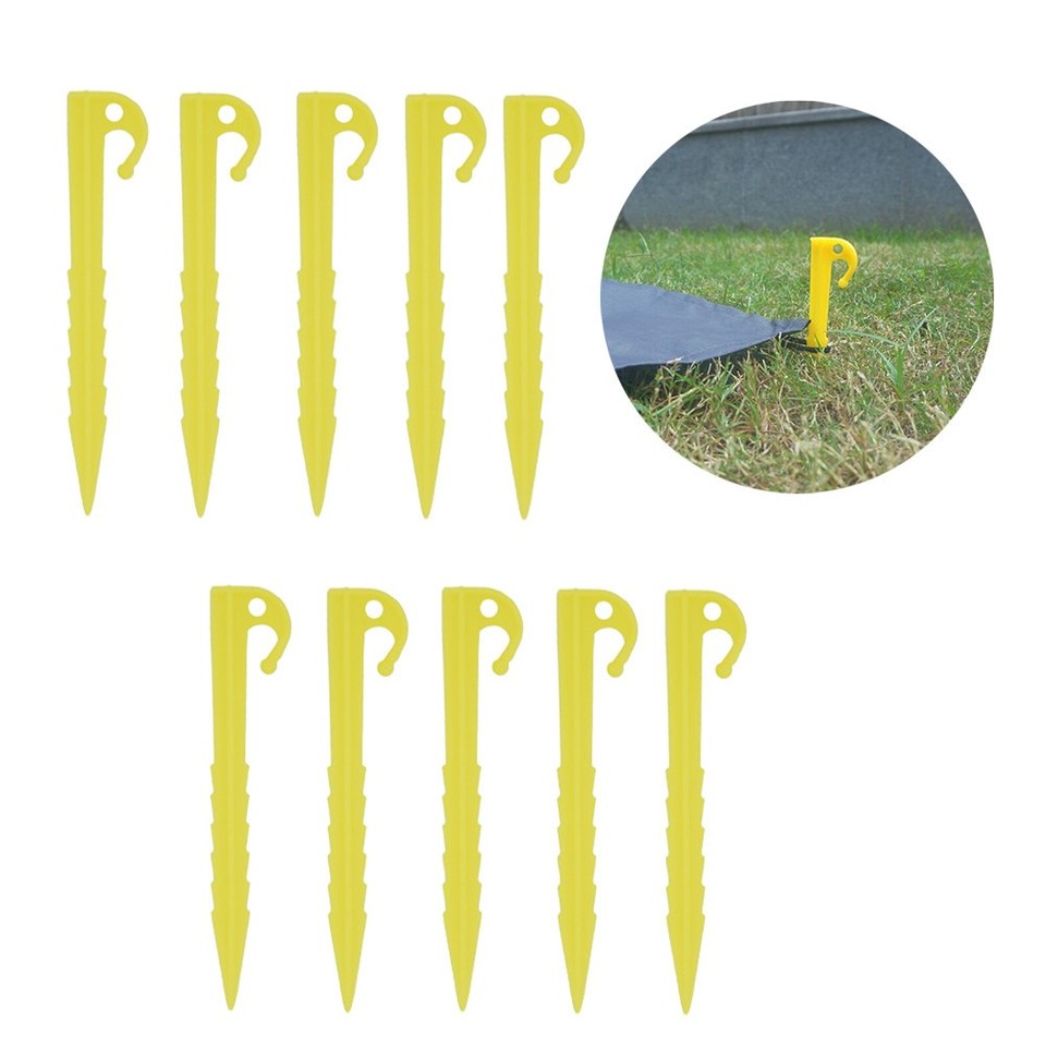 10 Pcs Tent Stakes Plastic Pegs with Hook for Camping Outdoor Awning ...