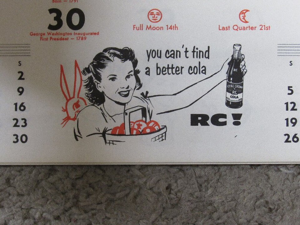 Original 1957 RC Cola Royal Crown Pinup Girl Art Calendar 23 1/2" x 11 ...