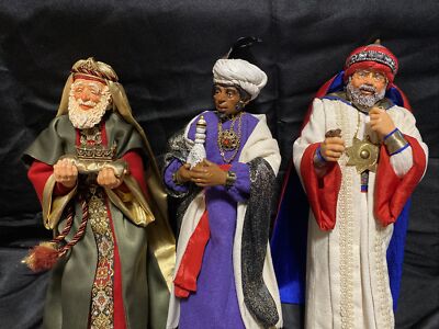 3 Simpich Nativity Kings Wisemen Three Vintage Excellent Detail Fabrics ...