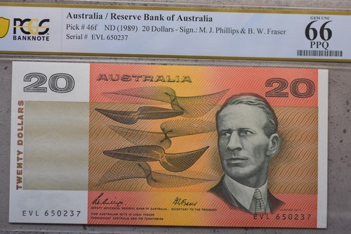 1989 Australian Twenty Dollar Note - Phillips/Fraser - PCGS Grade PPQ66 ...