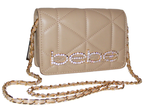 bebe Zaza Flap Crossbody Purse Small Beige & Golden Color Logo bebe $89 ...