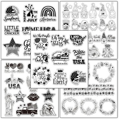 5 Sheets 4th of July Patriotic Clear Stamps for Card Making ...