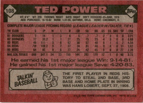 1986 Topps Ted Power #108 Cincinnati Reds | eBay