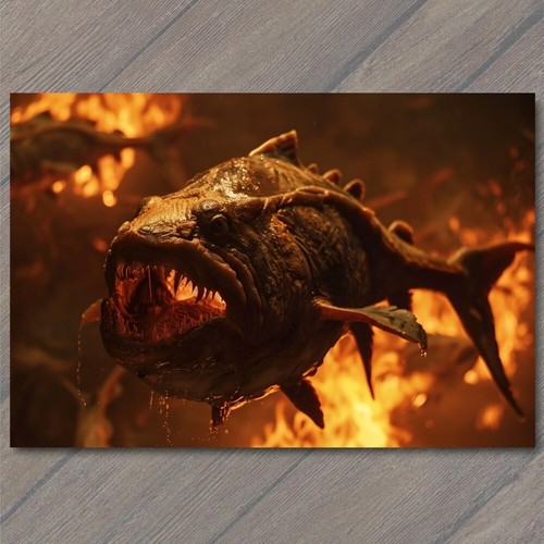 13x19" Piranha from Hell Fire Evil Fish Teeth Demon Devil Animal Scary ...