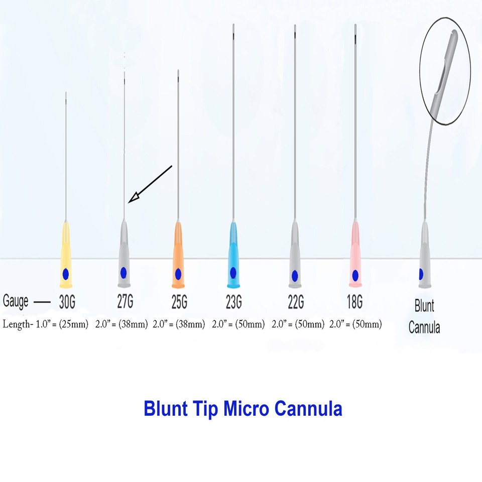 Micro Rounded Blunt-Tip Cannula Blue Port Side Indicator USA Seller (NO ...