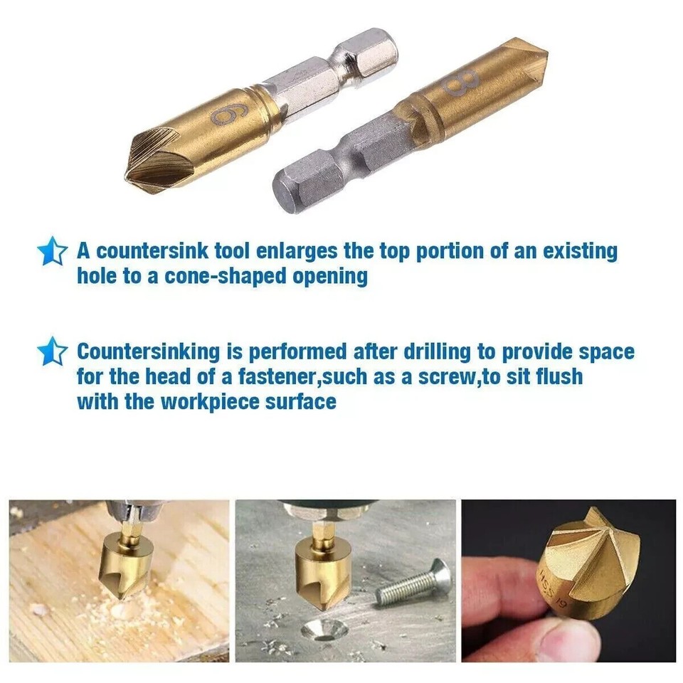6× Chamfer Countersink Deburring Drill Bit Set Crosshole Cutting Metal Tool Kit | eBay