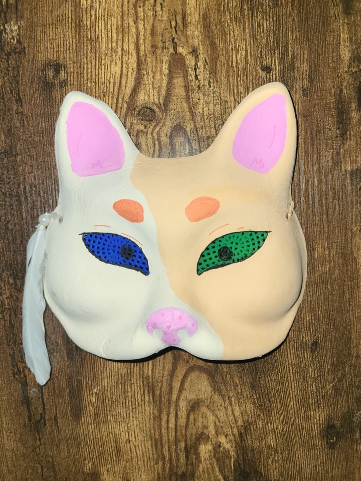 Hand painted tri color therian cat mask | eBay