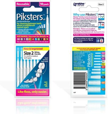 Piksters Size 2 Interdental Brushes Reusable Brushes, White, 0.52mm ...