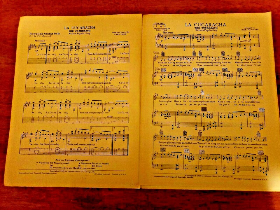 1935 LA CUCARACHA (The Cockroach Song) Vintage Sheet Music by Calumet ...