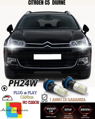 COPPIA LUCI DIURNE DRL 34 LED PH24W CANBUS CITROEN C5 MK2 6000K NO ...