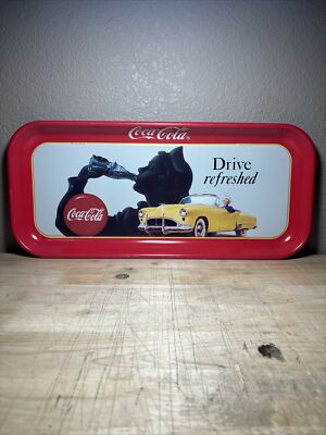 Vintage COCA COLA "Drive Refreshed" Metal Serving Tray 19"x 8.5" Yellow ...