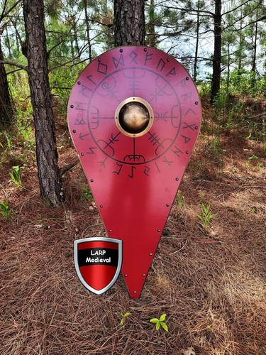 Viking Runes Ragnar Lothbrok Helm of Awe Aegishjalmur Norse Red Wooden ...