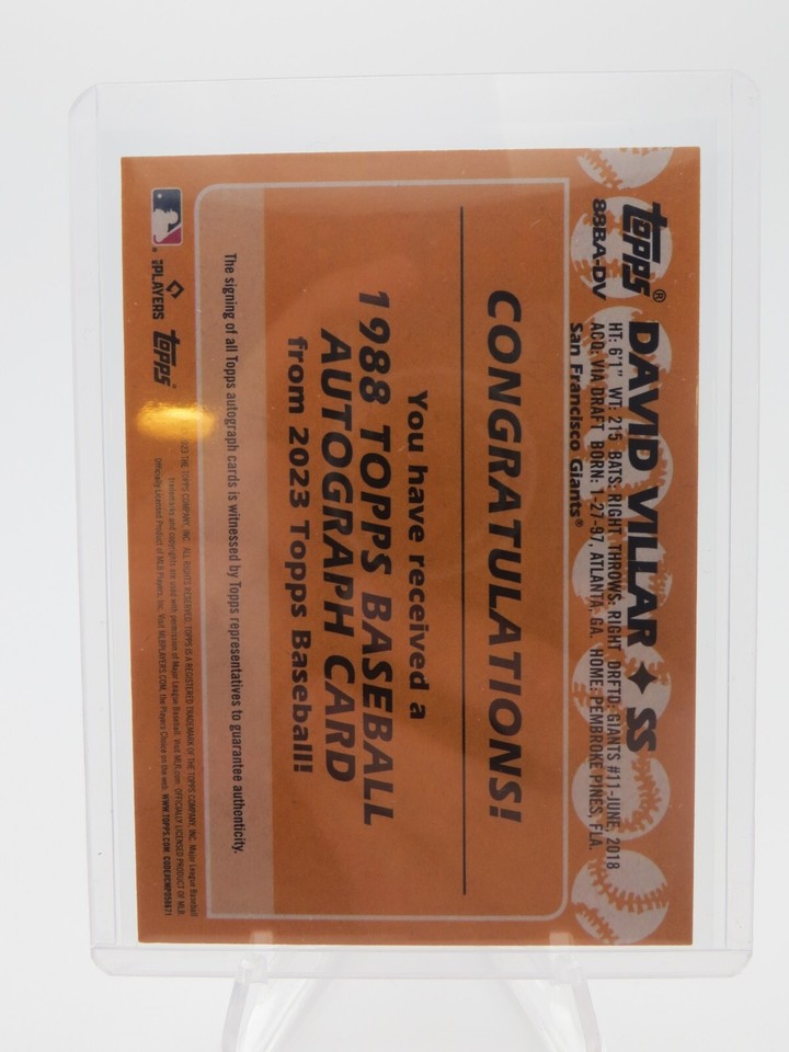 David Villar 2023 Topps Series 1 RC On Card Auto Autograph 88BA-DV GEM ...