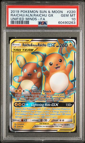 2019 POKEMON SUN & MOON UNIFIED MINDS FULL ART/RAICHU & ALOLAN RAICHU ...