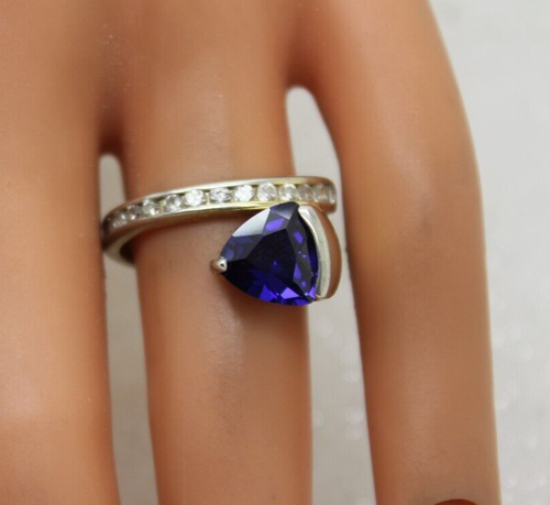 FAS Sterling Silver .925 Bluish Purple AMETHYST & WHITE STONE WRAP RING ...