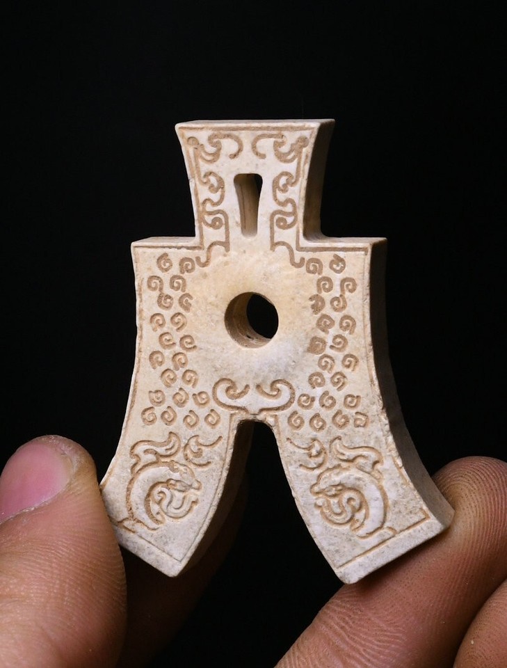 5CM China Liangzhu Culture Old Jade Dragon Beast Money Coin Amulet ...