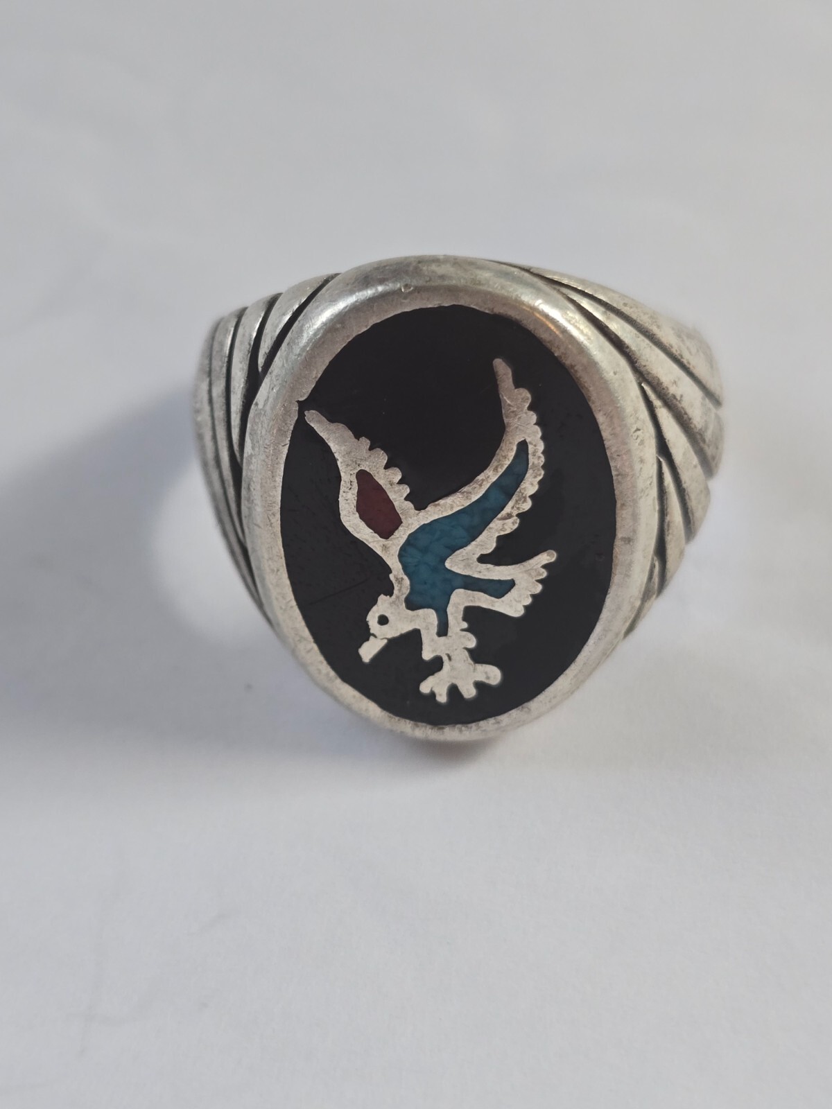 Vintage Hawk Tuah Ring Turquoise Southwestern Inlay S… - Gem