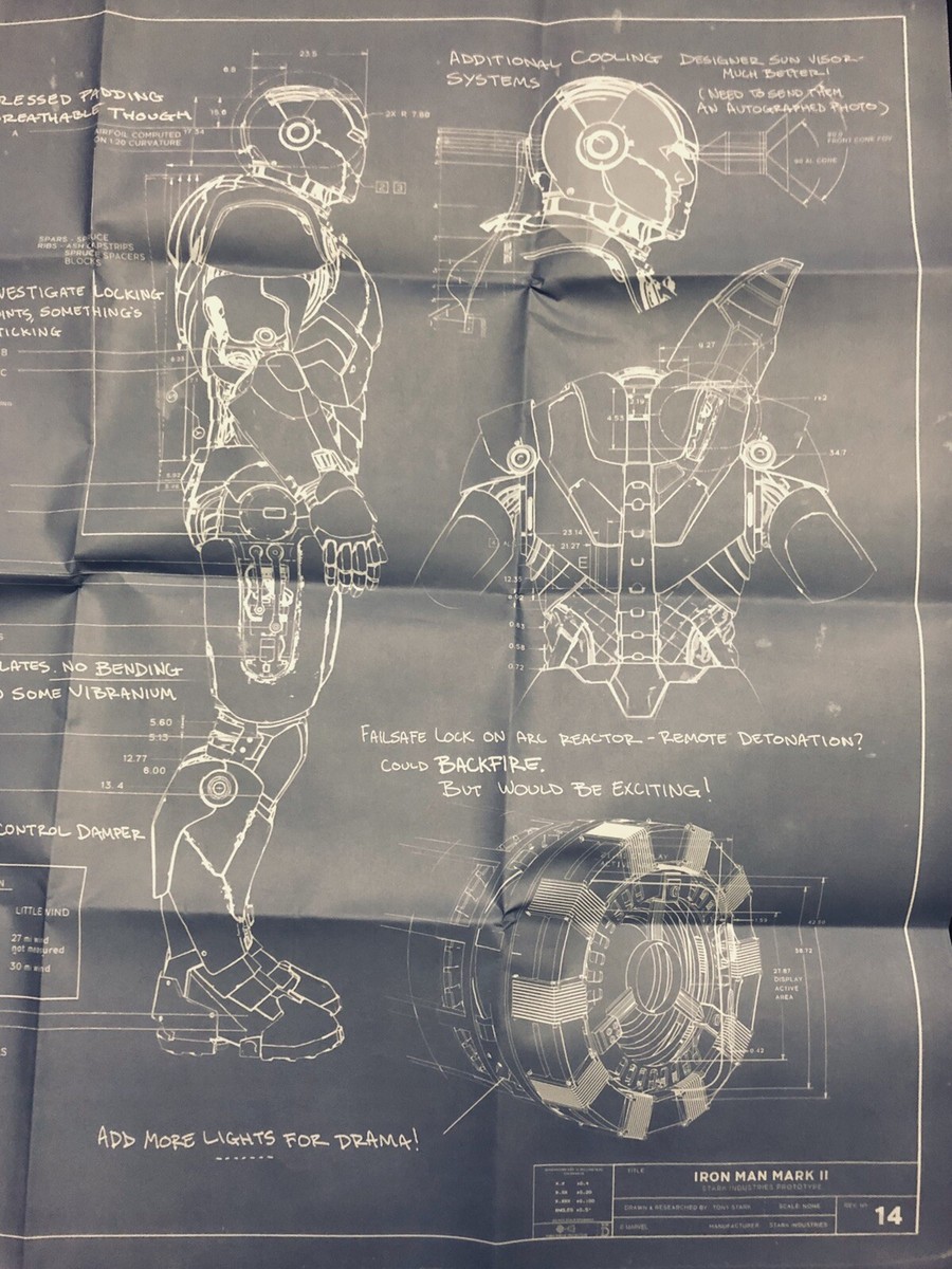 Iron Man Blueprints Poster Iron Man Tony Stark Arc Reactor Poster 11"