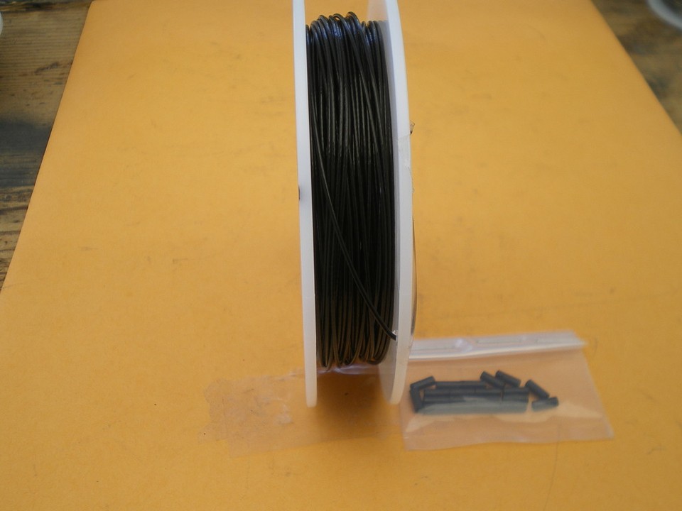 STAINLESS STEEL BLACK WIRE LEADER 75 FEET 90 lbs TEST 1X7 STRAND + 20 ...
