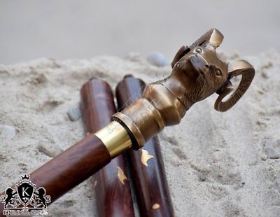 Vintage Accessories Mountain Goat Brass Head Handle Wooden Canes ...