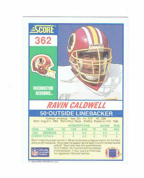 Ravin Caldwell Washington #50 OLB #362 Score 1990 Football Card | eBay