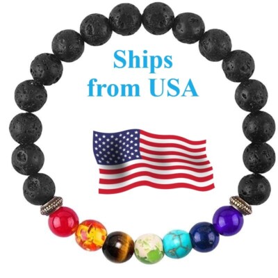 Colorful stone bracelet volcanic stone handmade semi-precious beaded ...