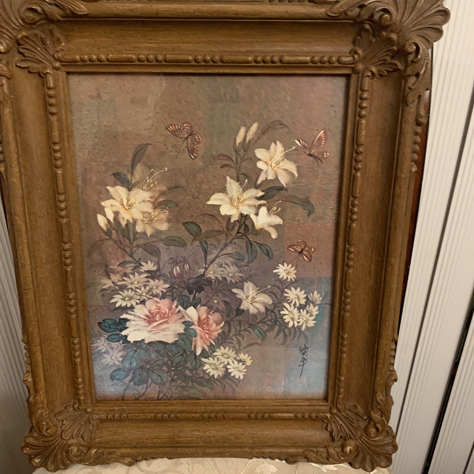 vtg 1973 burwood frame with floral & butterflies Singed | eBay