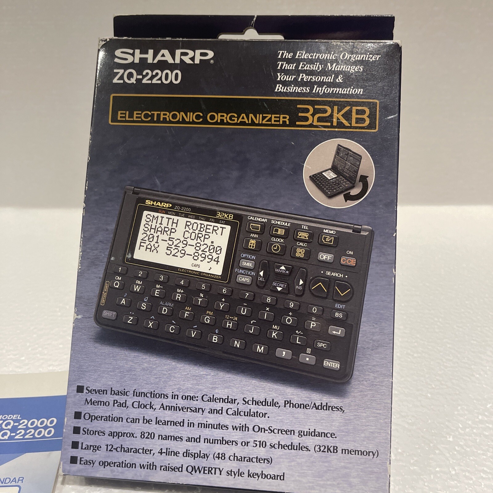 Vintage Sharp ZQ-2200 32KB Electronic Organizer 1991 Tested and Working ...