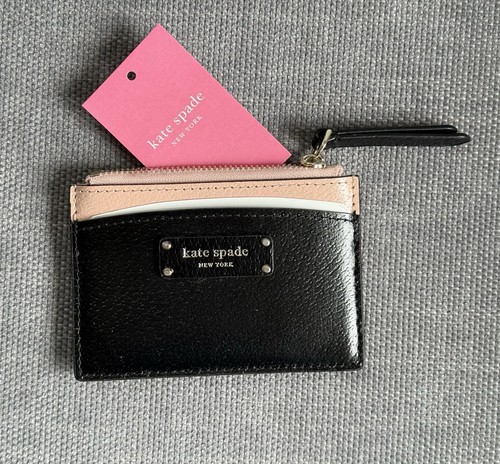Kate Spade Jeanne Small Zip Card Holder Case Black & Pink Leather NEW ...